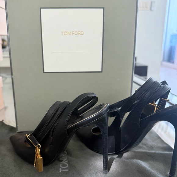 Tom Ford | Shoes | Tom Ford Black Leather Ankle Straps So Pumps W Gold ...